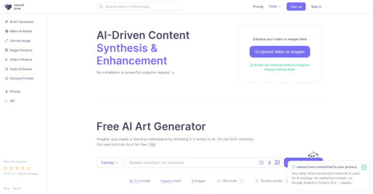 Neural Love AI Art Generator, AI Enhance, Review 2024