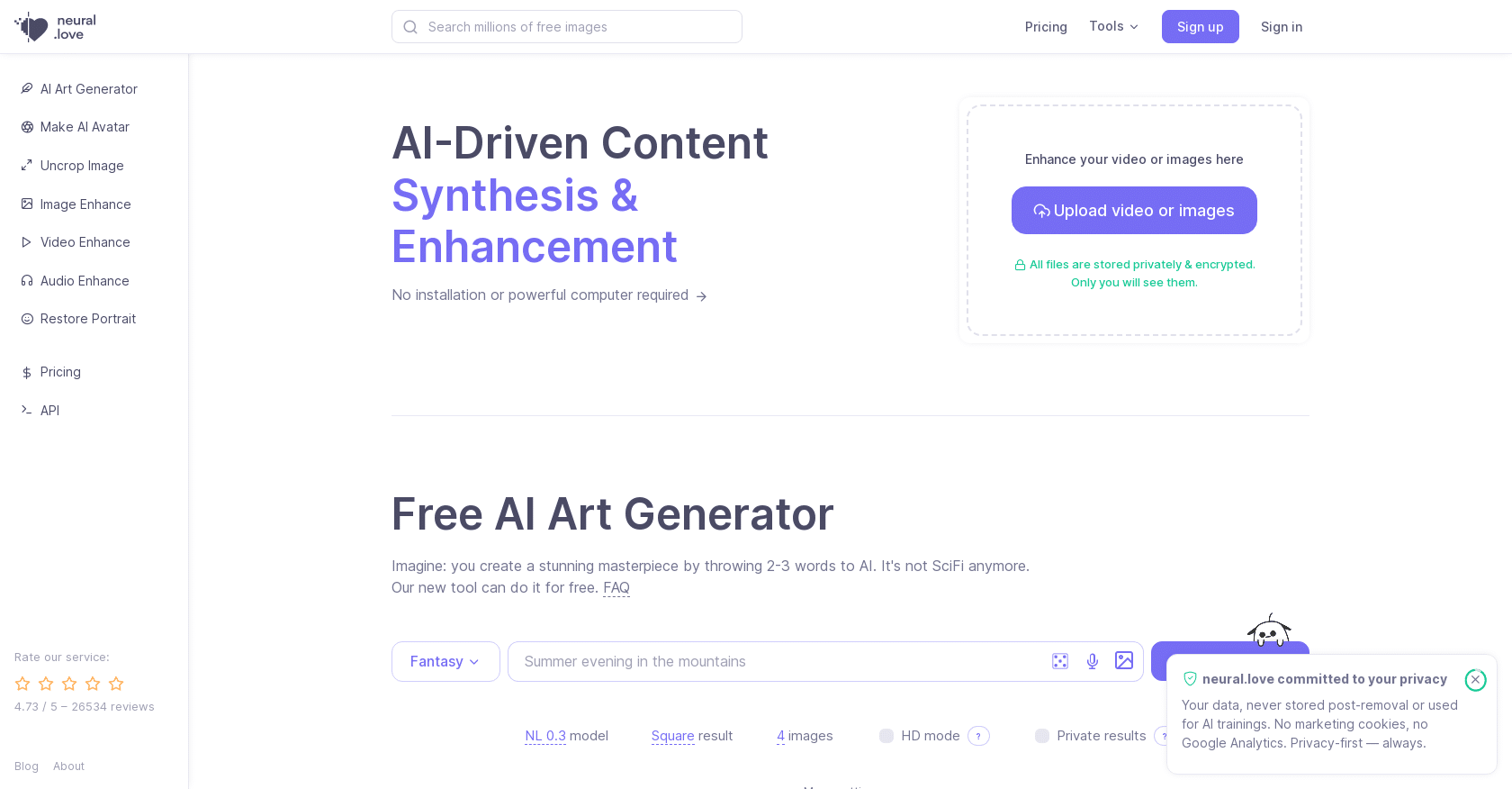 Neural Love AI Art Generator, AI Enhance, Review 2024